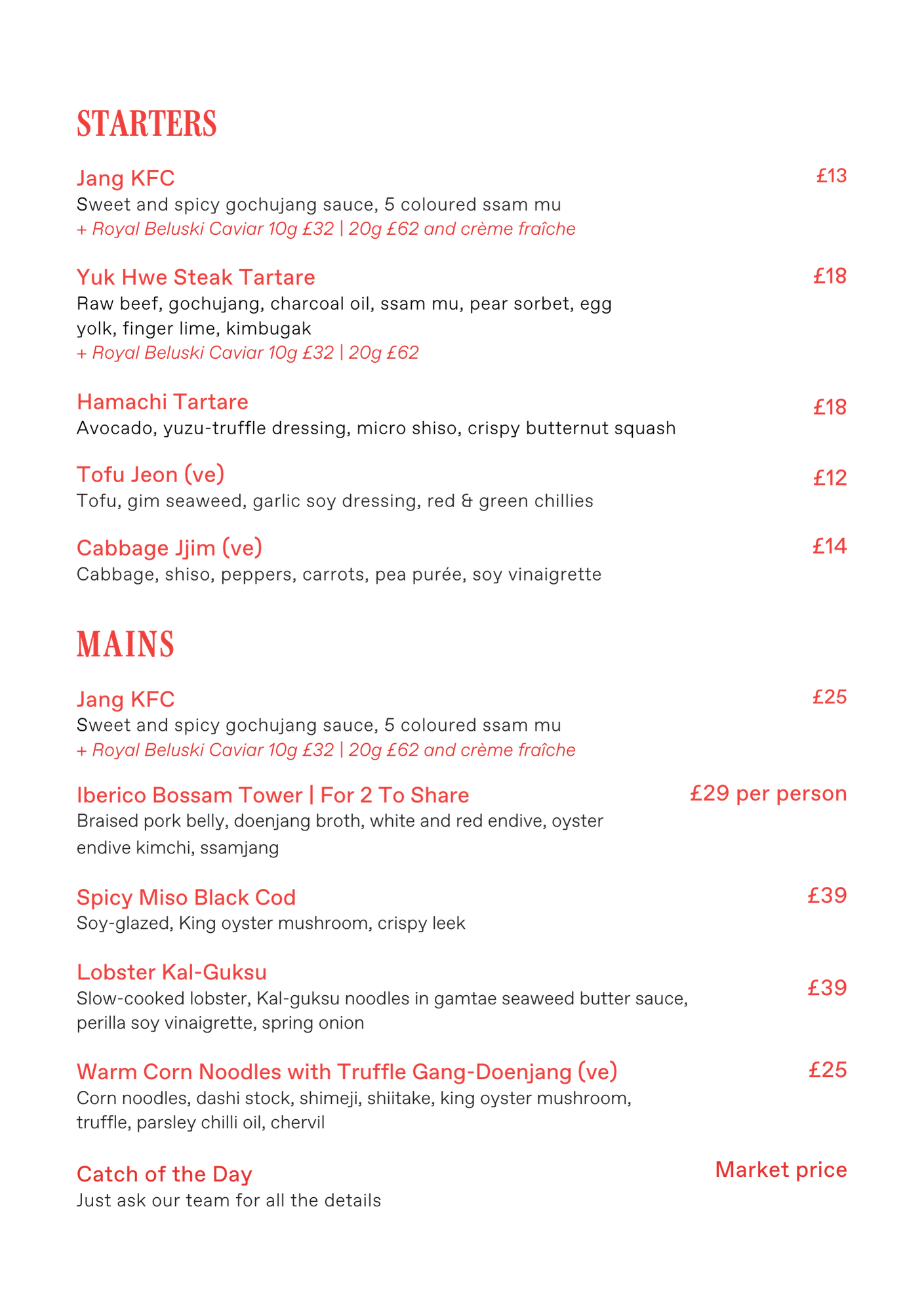 Menus for Jang Korean & Japanese Restaurant, City of London