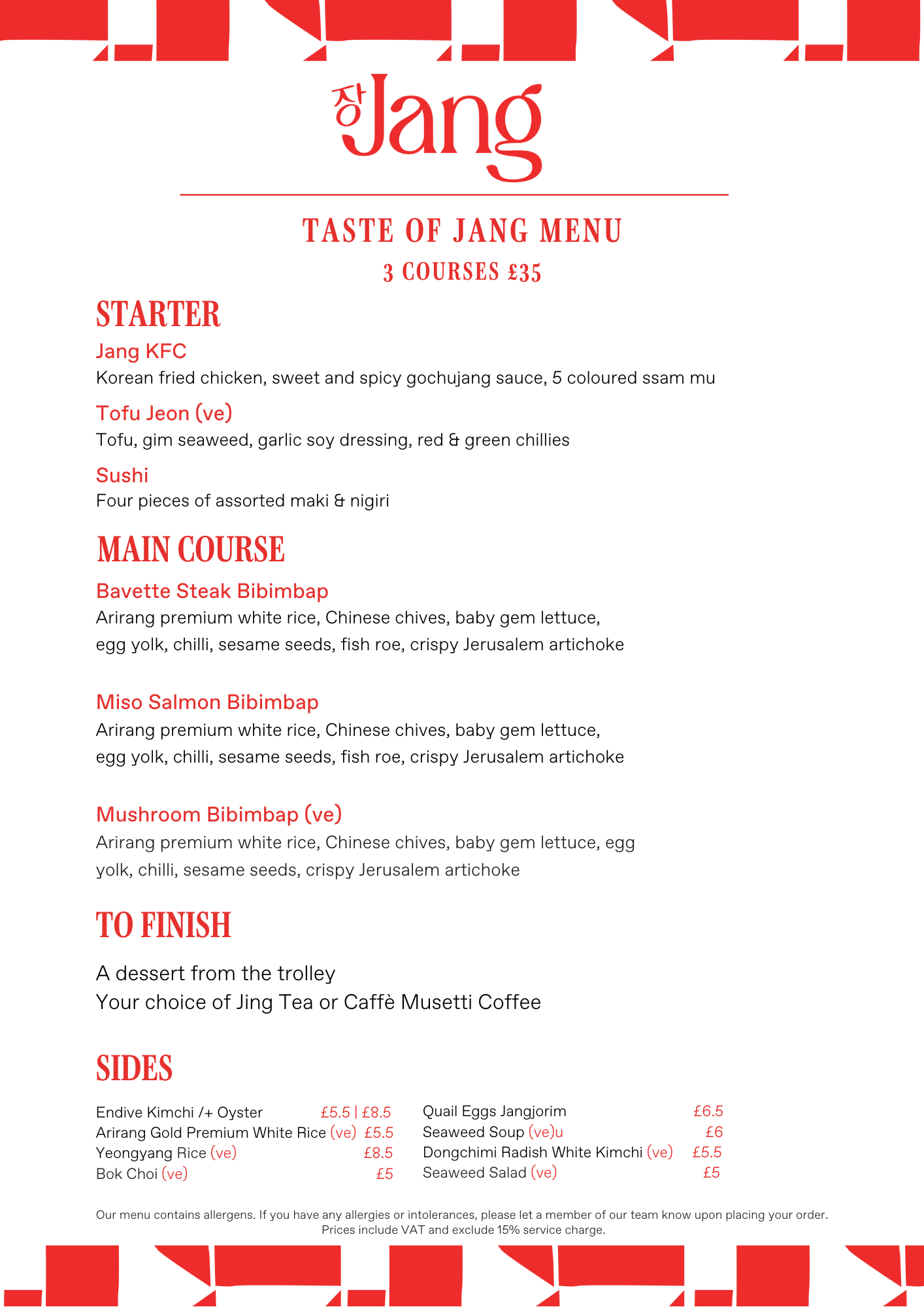 Menus for Jang Korean & Japanese Restaurant, City of London